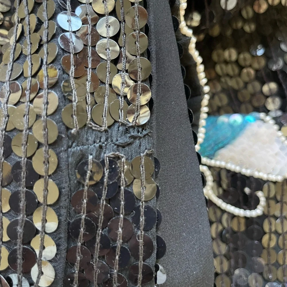 Vintage | Dresses | Handwoven Silk Sequin Floral Maxi Dress Large ...